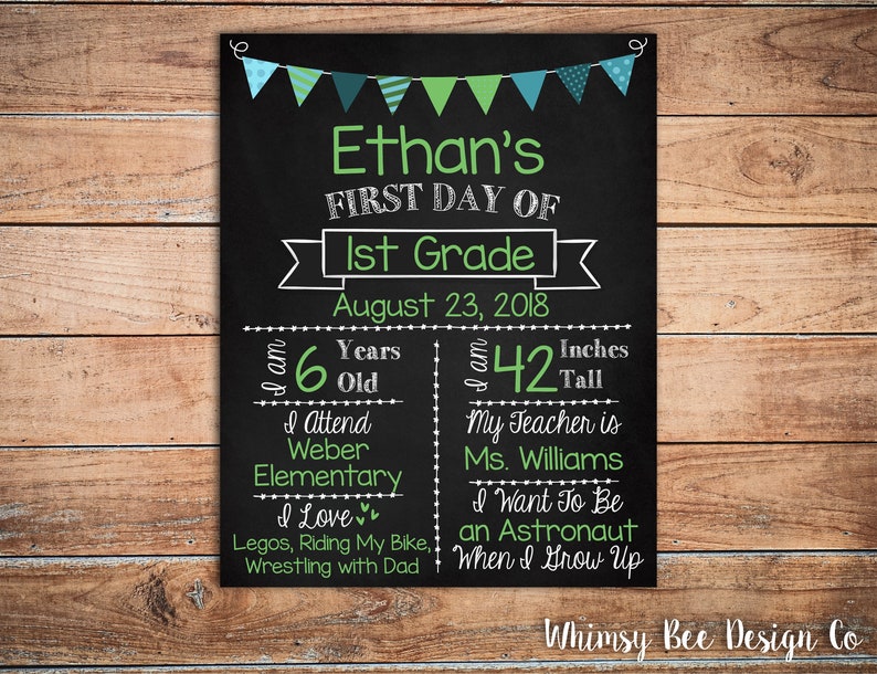 First Day of School Reusable Chalkboard Printable Sign Back to | Etsy