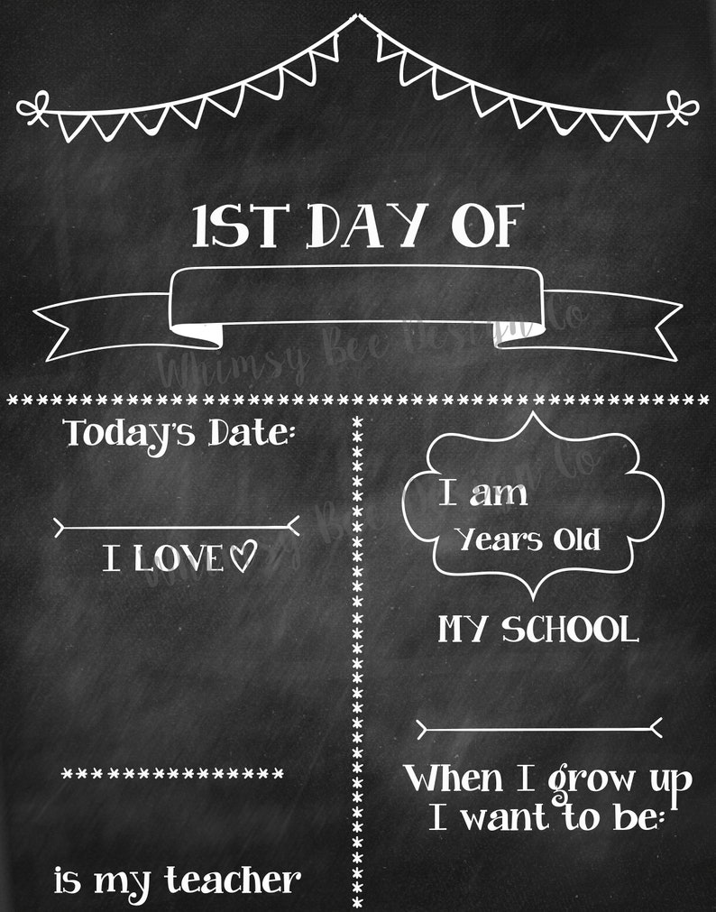 First Day Of School Reusable Chalkboard Printable Sign Back to | Etsy