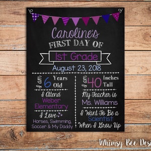 First Day of School Reusable Chalkboard Printable Sign Back to School ...