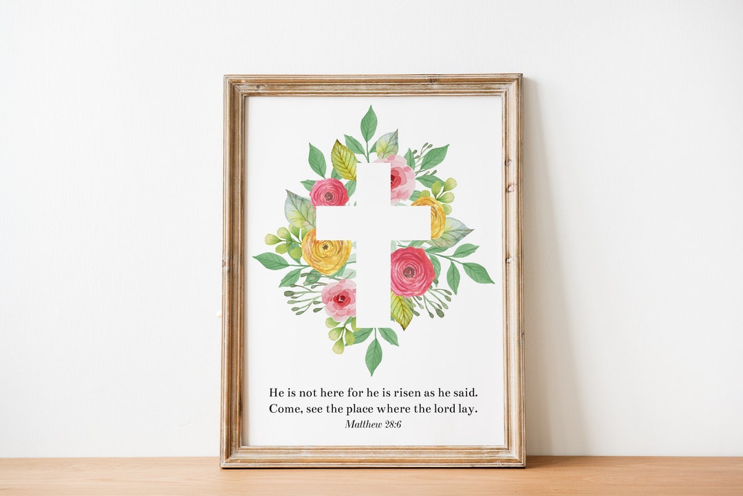 He is Risen, Easter Printable, Matthew 28:6, Bible Verse Art, Christian ...