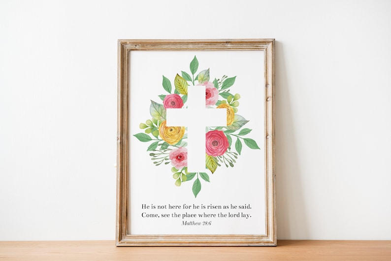 He is Risen Easter Printable Matthew 28:6 Bible Verse Art - Etsy