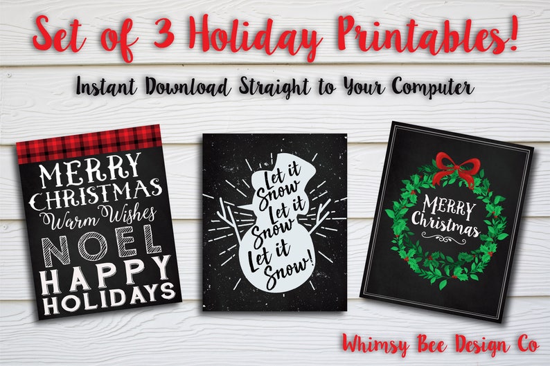 Set of 3 Christmas Signs, Printable Chalkboard Holiday Art, Christmas ...