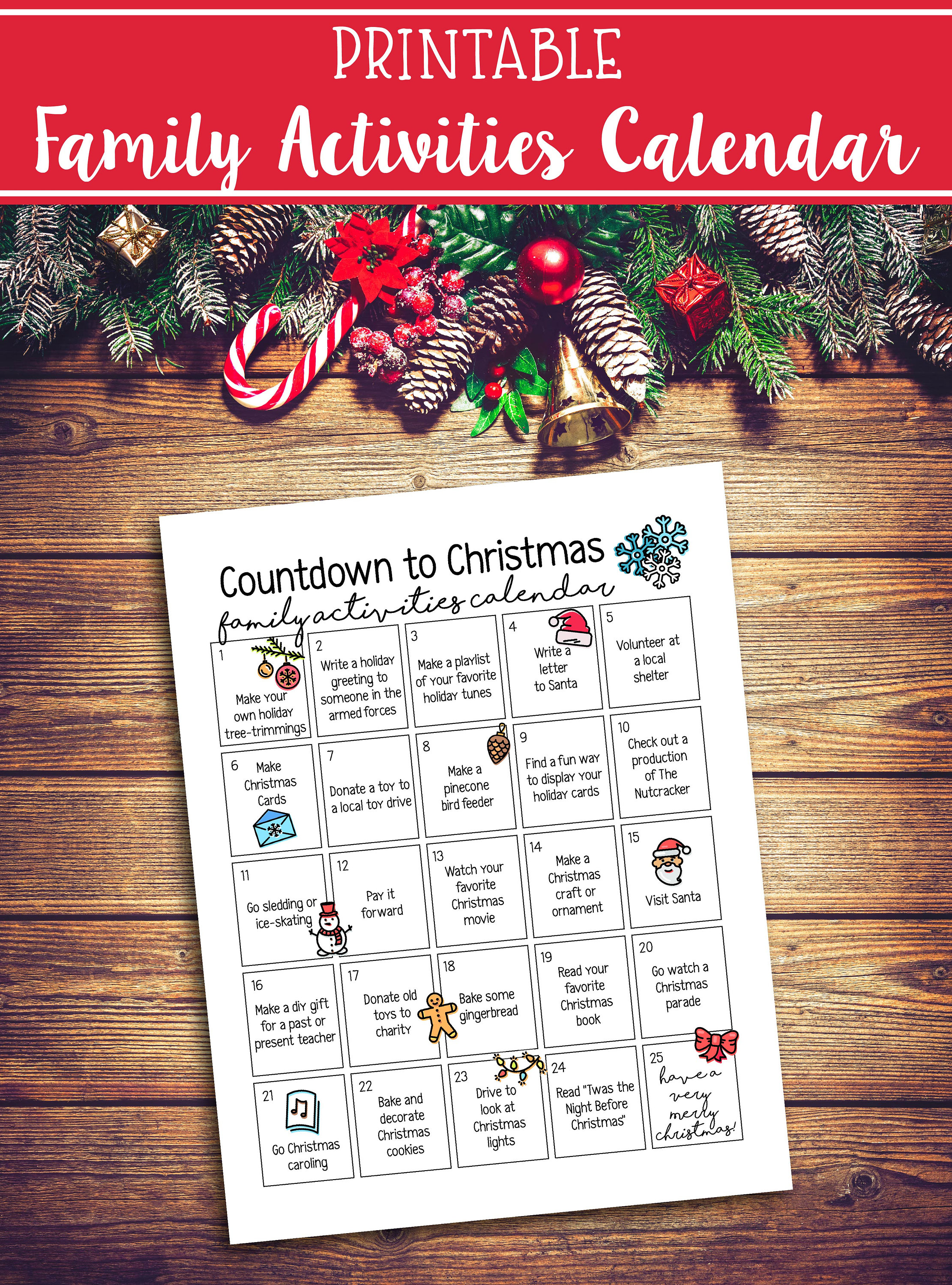 Christmas Activities Calendar for Families Printable, Kids Advent ...