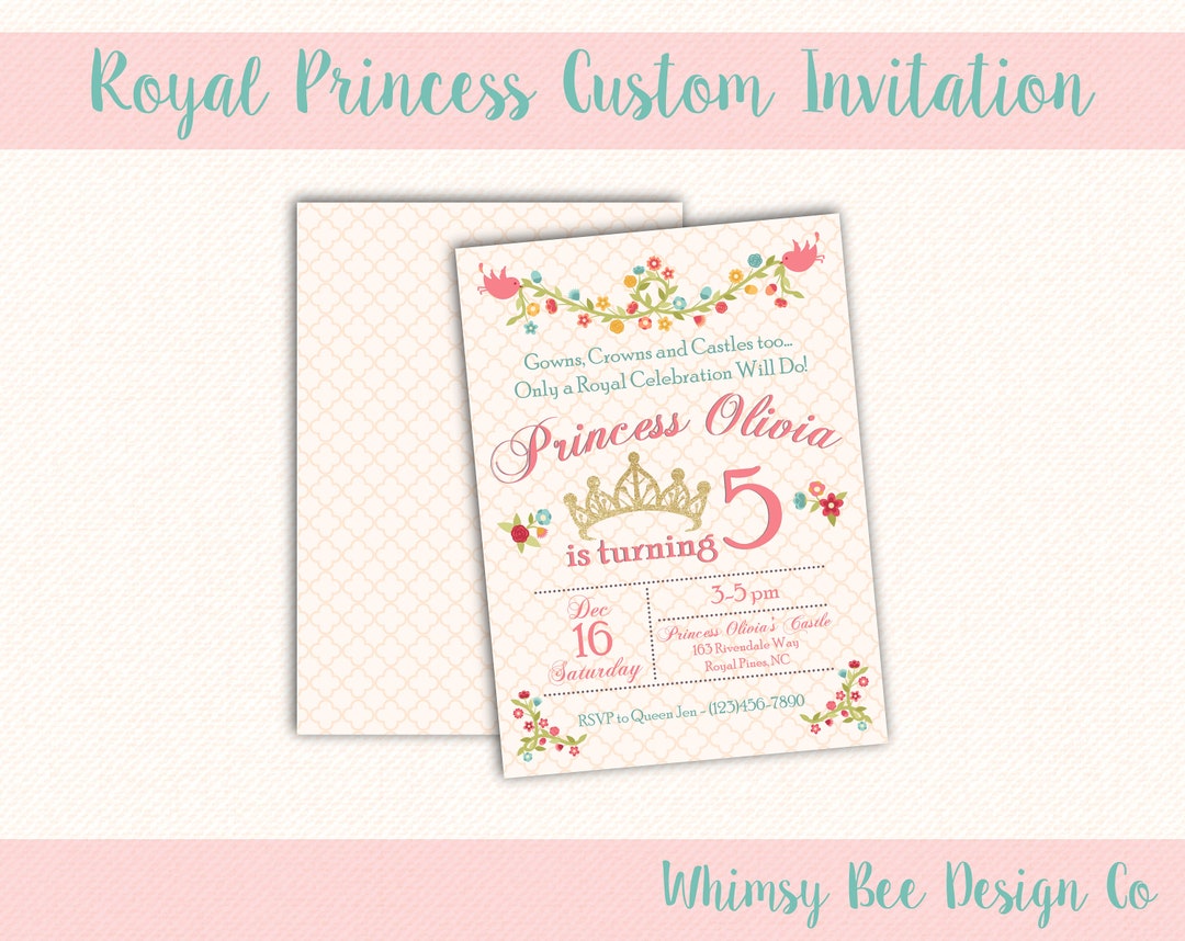 Printable Gold and Pink Princess Invitation, Princess Party, Royal ...