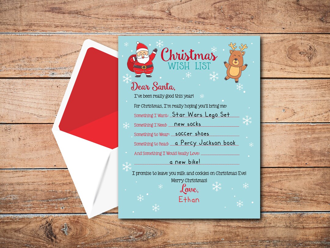 Printable Christmas Wish List, Dear Santa Letter, Letter to Santa ...