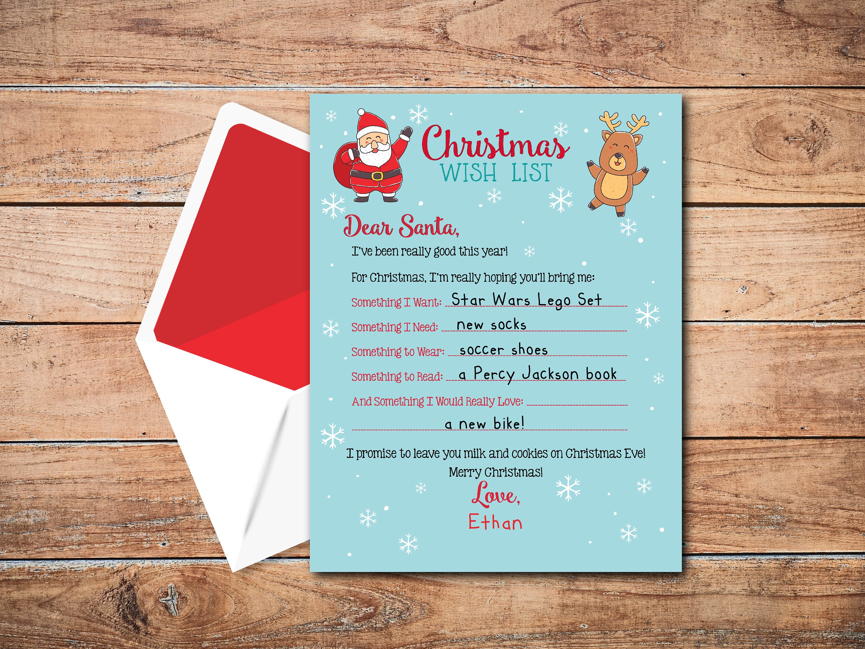 Printable Christmas Wish List Dear Santa Letter Letter to - Etsy