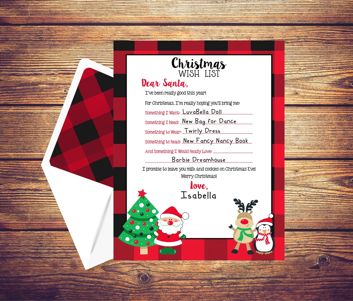 Printable Christmas Wish List Dear Santa Letter Letter to - Etsy