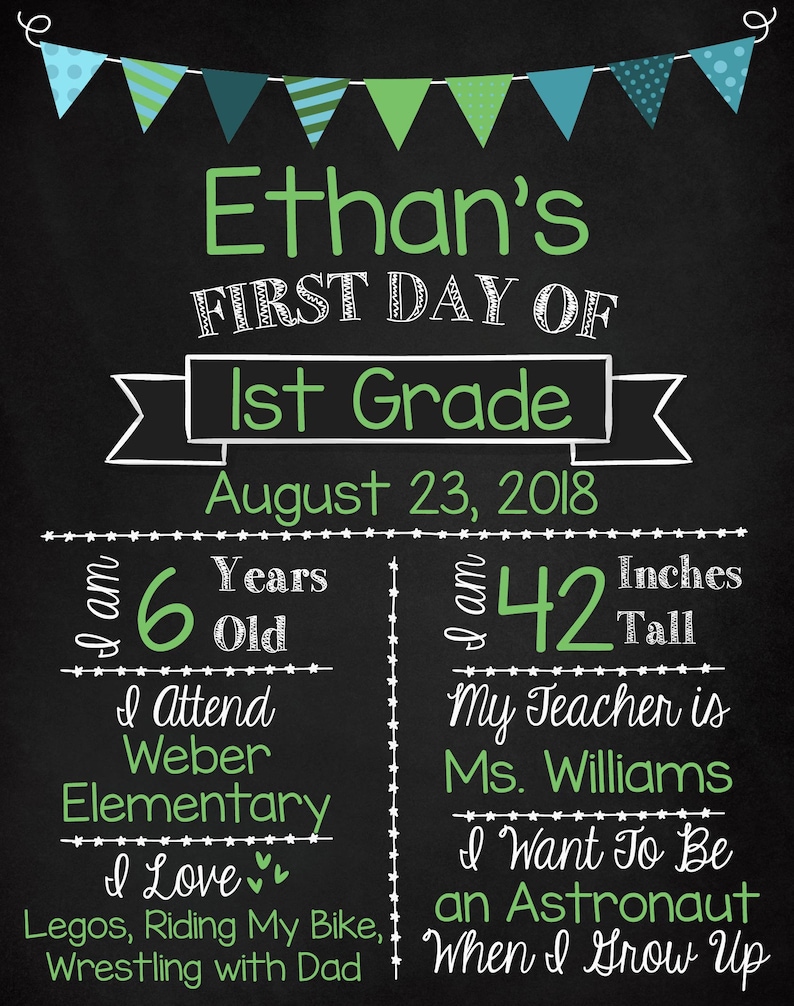 First Day Of School Reusable Chalkboard Printable Sign Back to | Etsy