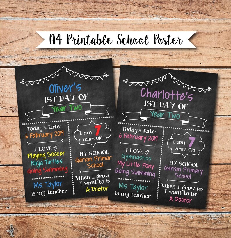First Day of School Reusable Chalkboard Printable Poster, A4 Size, Back ...