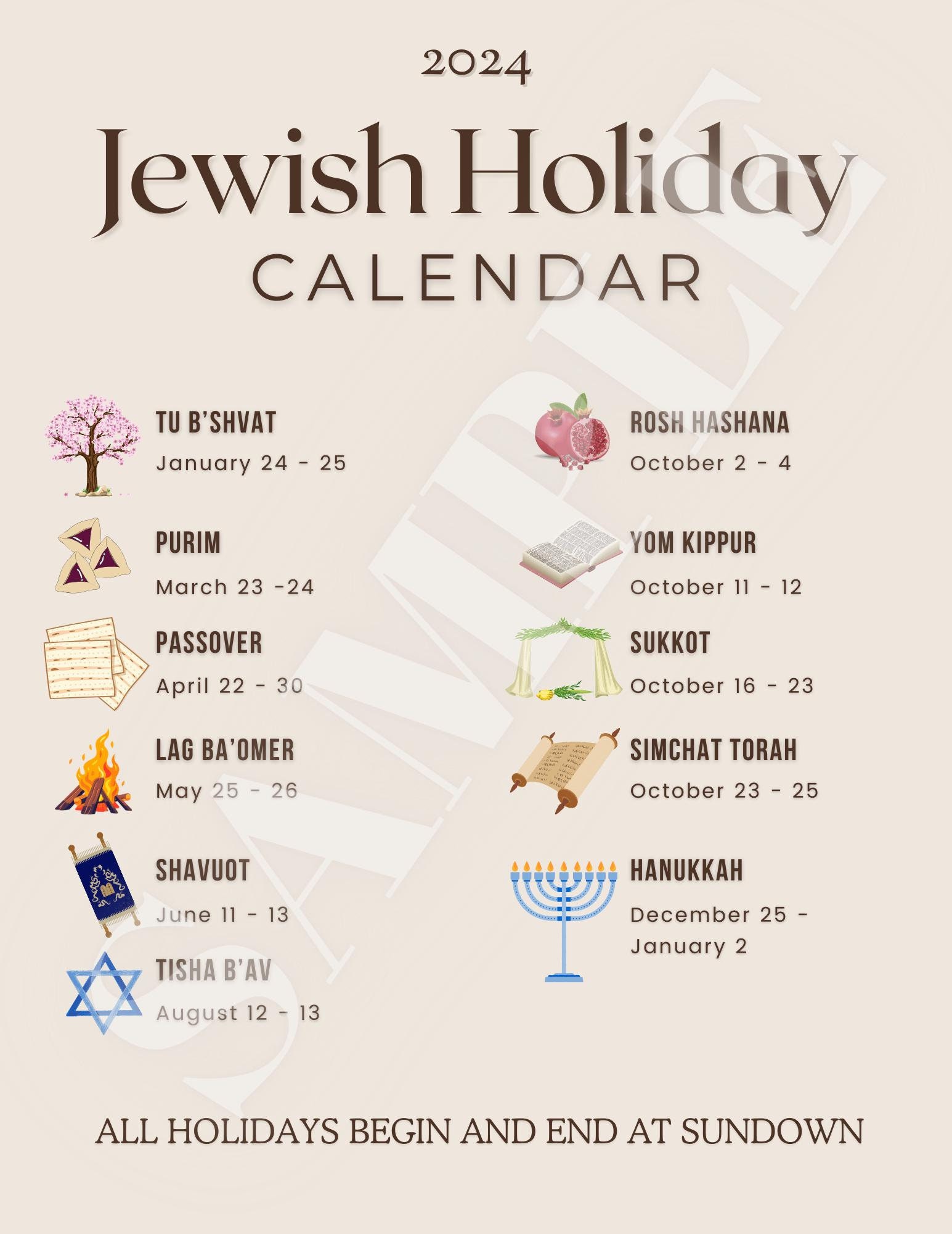 2025 Jewish Holiday Calendar - Etsy