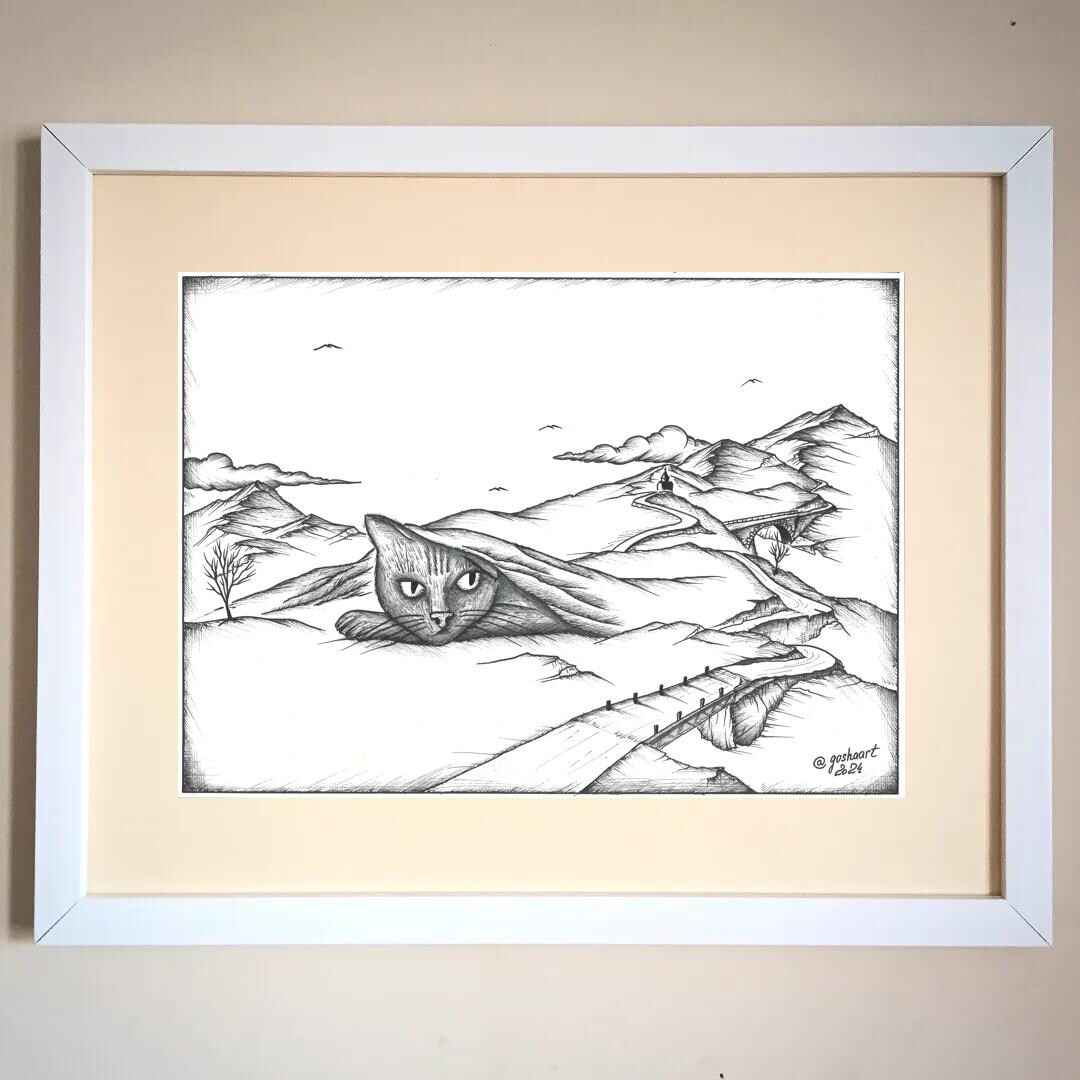 Drawing A4 "mountain's Cat" - Etsy