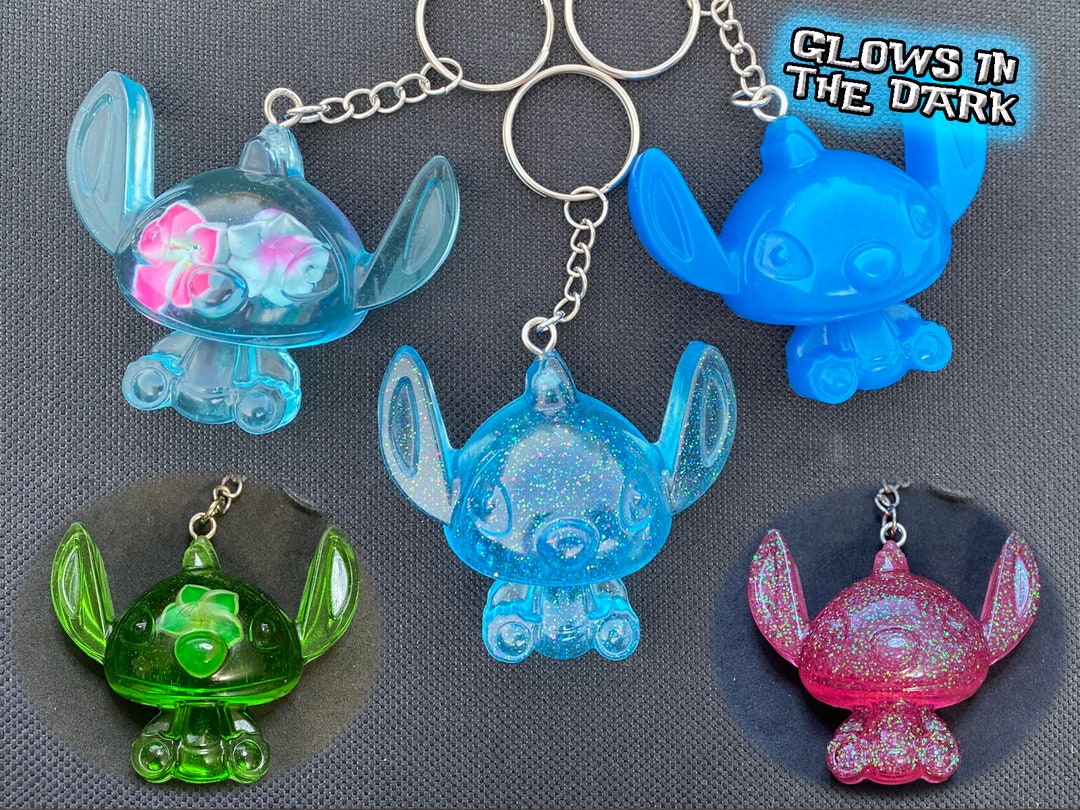 Stitch Disney Keychain - 3D Hard Resin With Glitter or Flowers - Etsy