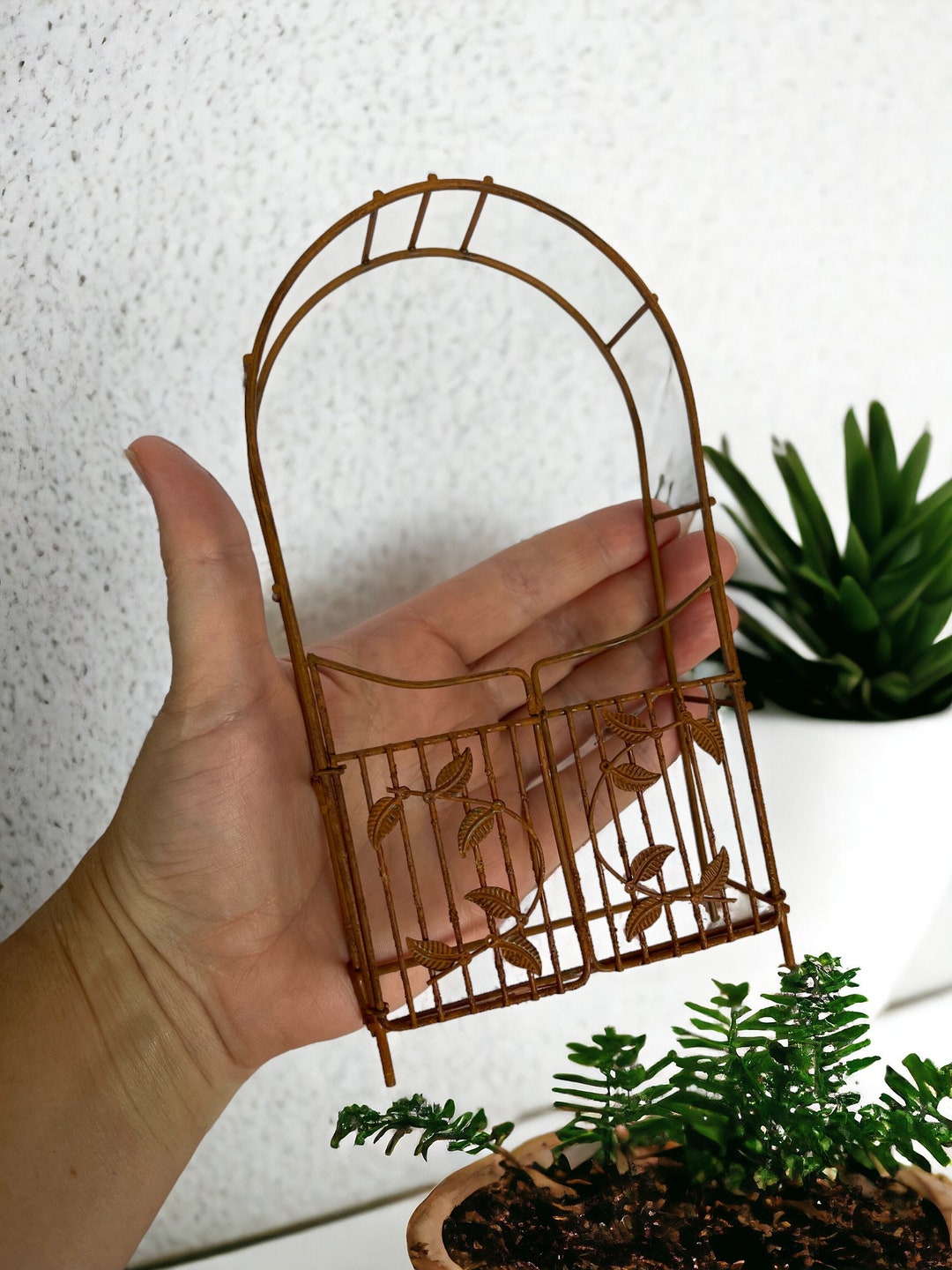 1063 Enchanted Fairy Garden Swing Fence With Arch Miniature Rustic ...