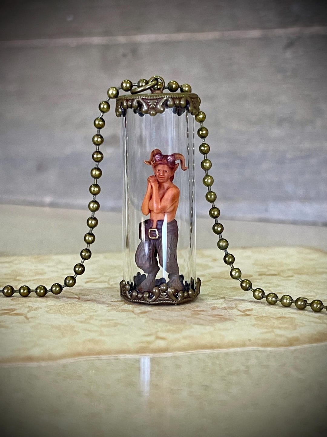 Unique Hand Painted Satyr Miniature Captured in Glass Tube Pendant ...