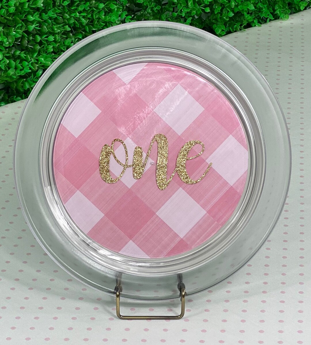 Pink Check First Birthday Plate With Glitter One - Etsy