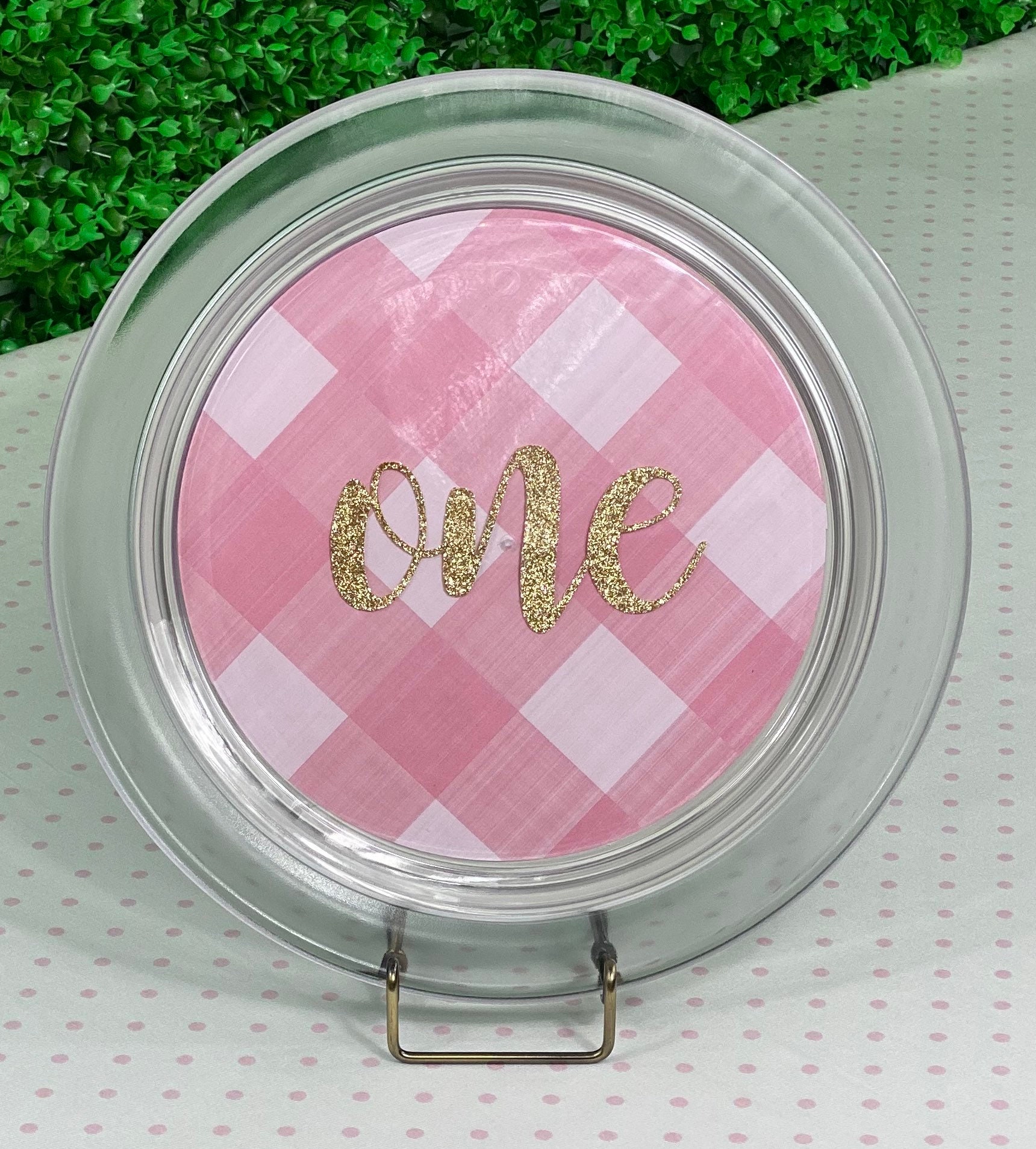 Pink Check First Birthday Plate With Glitter One - Etsy