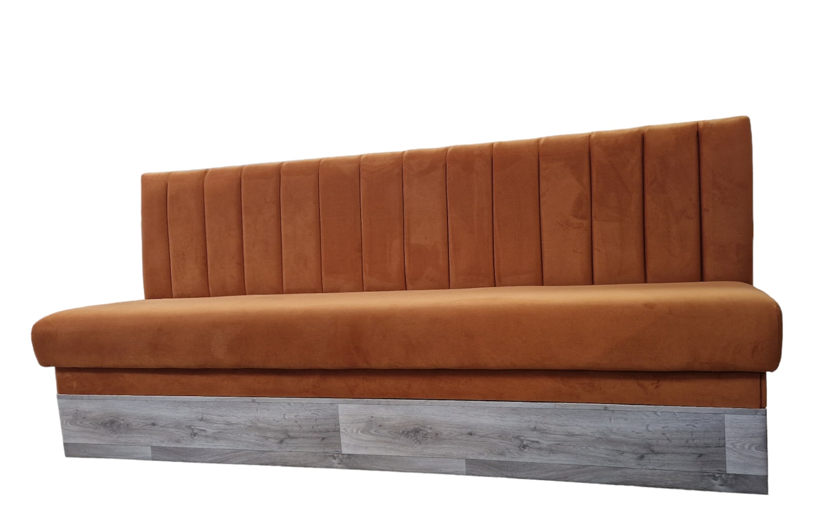 Tangerine / Orange Velvet Fluted Banquette Fitted Bench Booth Seating ...