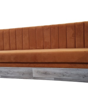 Tangerine / Orange Velvet Fluted Banquette Fitted Bench Booth Seating ...