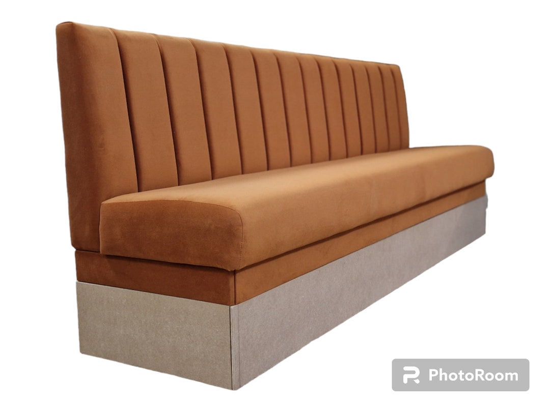 Tangerine / Orange Velvet Fluted Banquette Fitted Bench Booth Seating ...