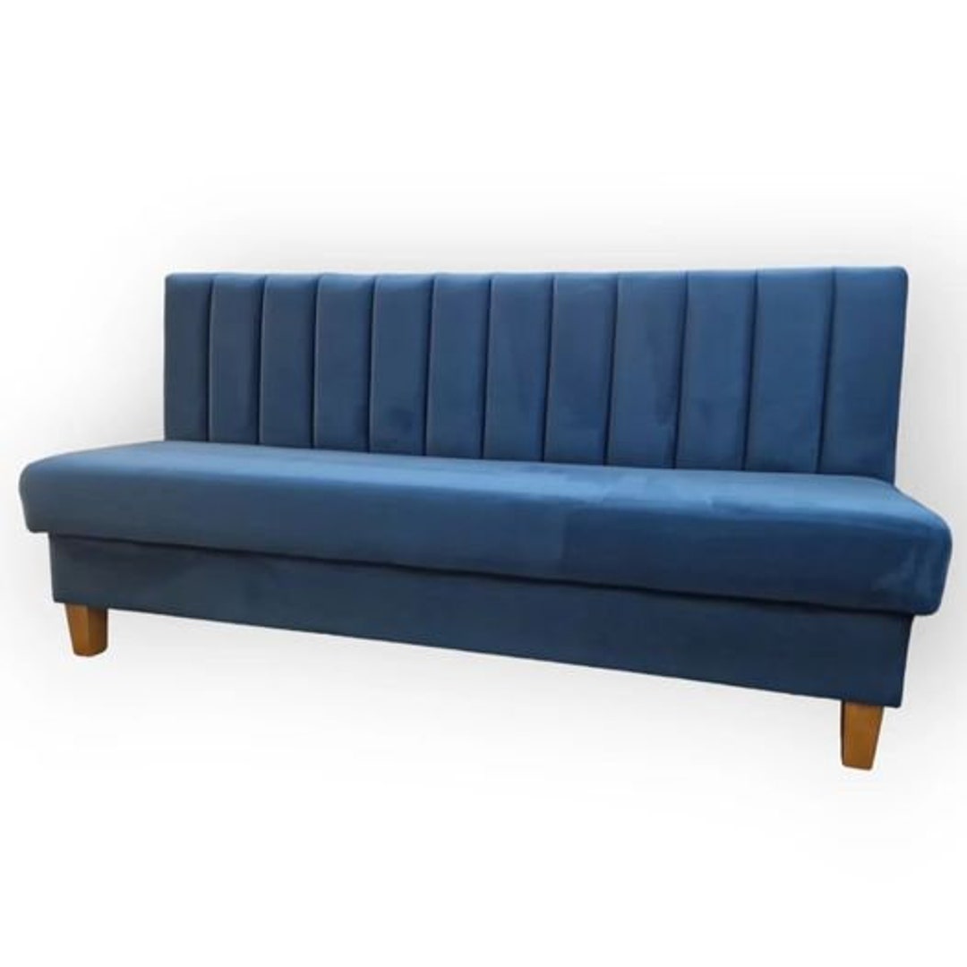 Sapphire Blue Plush Velvet Fluted Back Banquette Fitted Bench Booth ...