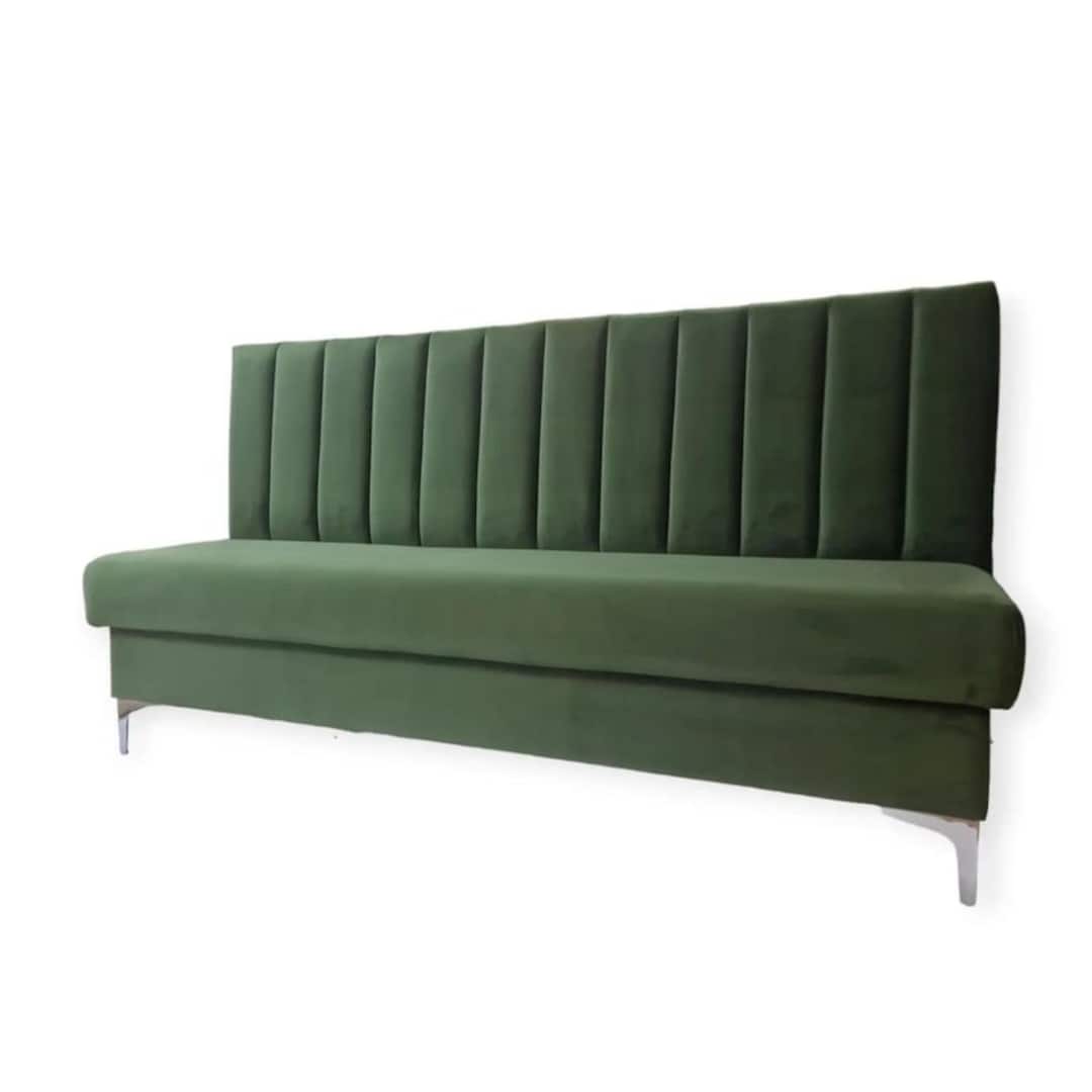 Forest Green Fabric Velvet Fluted Back Banquette Fitted Bench Booth ...