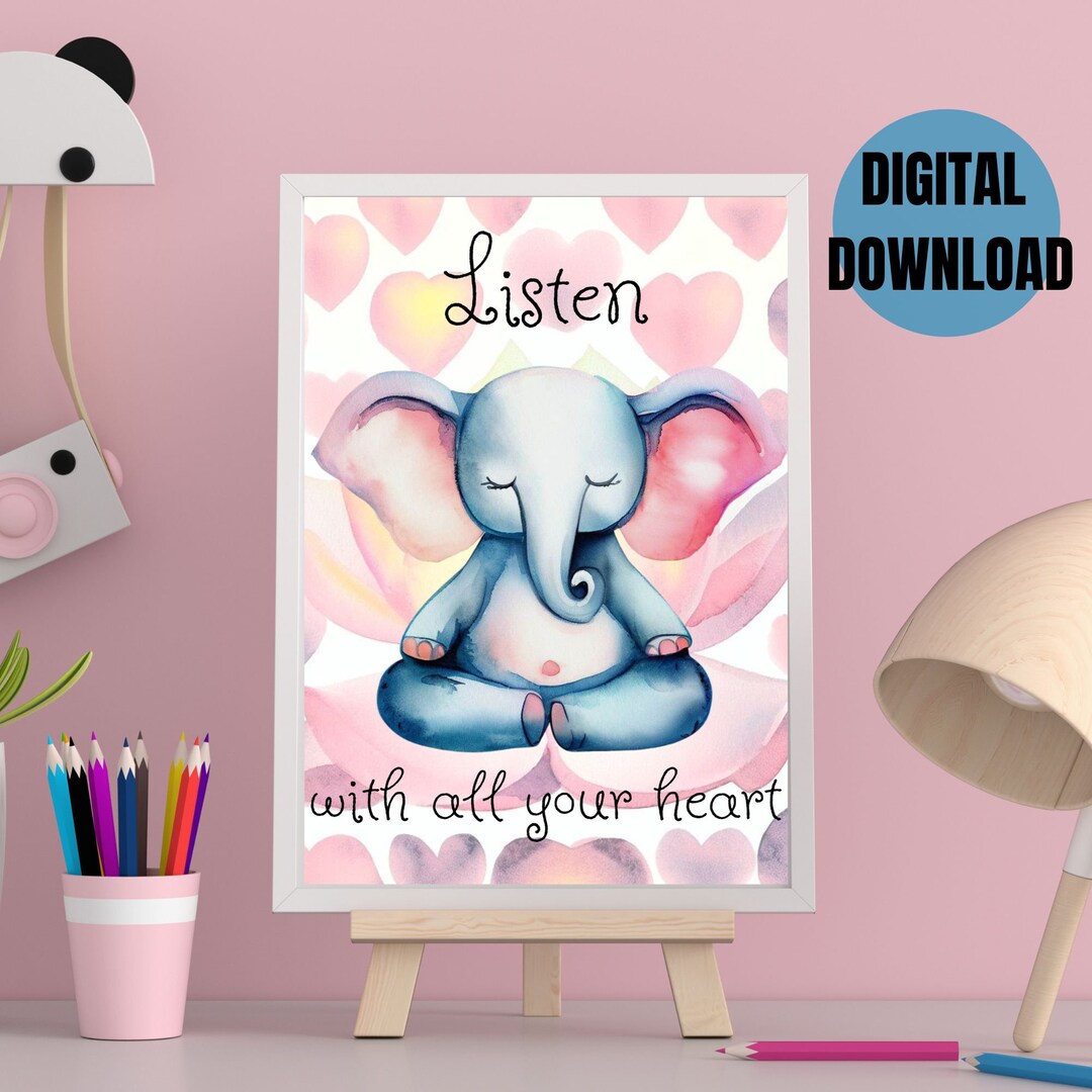 Digital Download Mindfulness Poster for Kids Meditating Elephant on ...