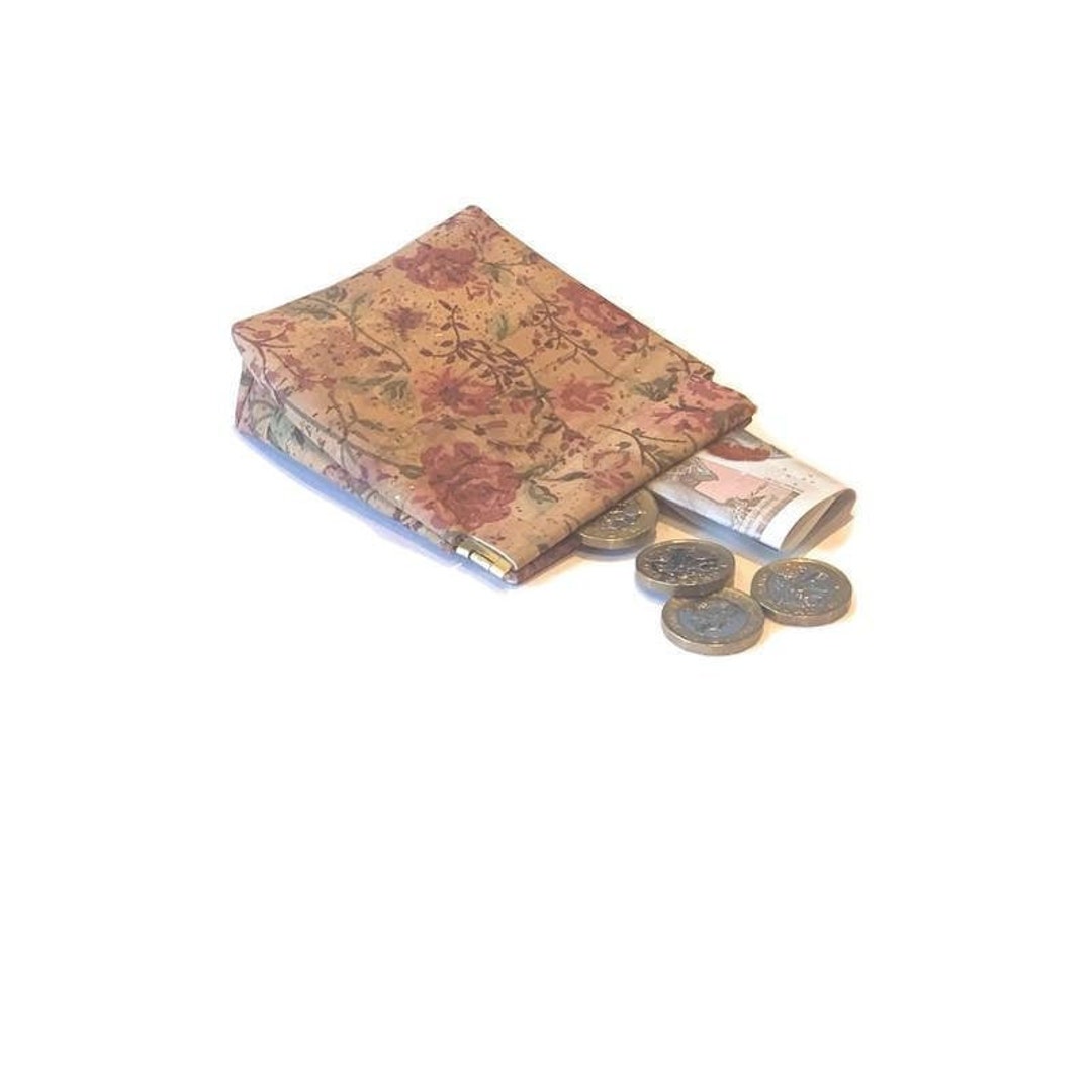 Eco-friendly Floral Cork Coin Purse With Squeeze Closure & Beige Lining ...