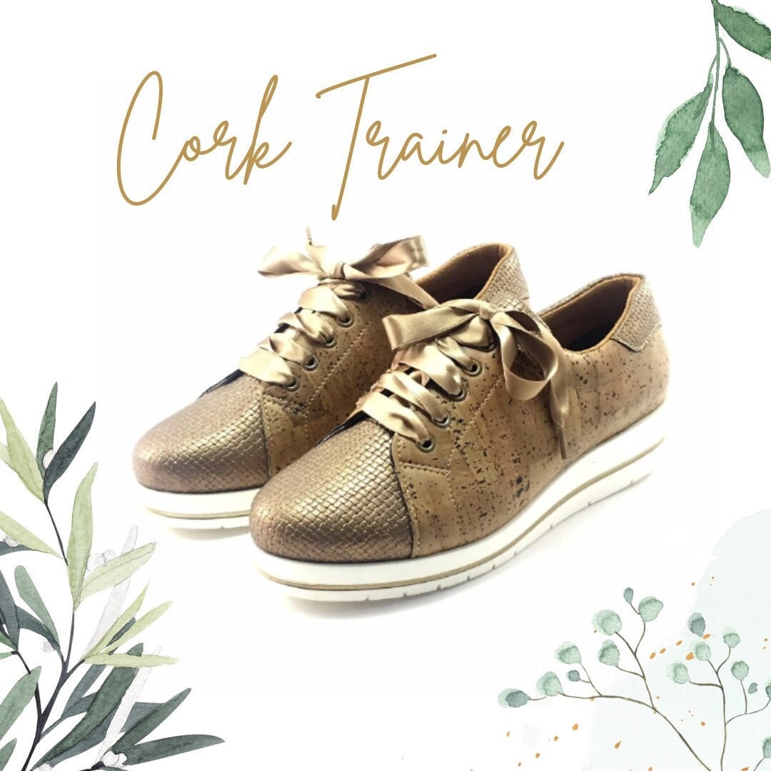 Stylish Cork Tennis-style Trainers With Bronze Details - Vegan ...