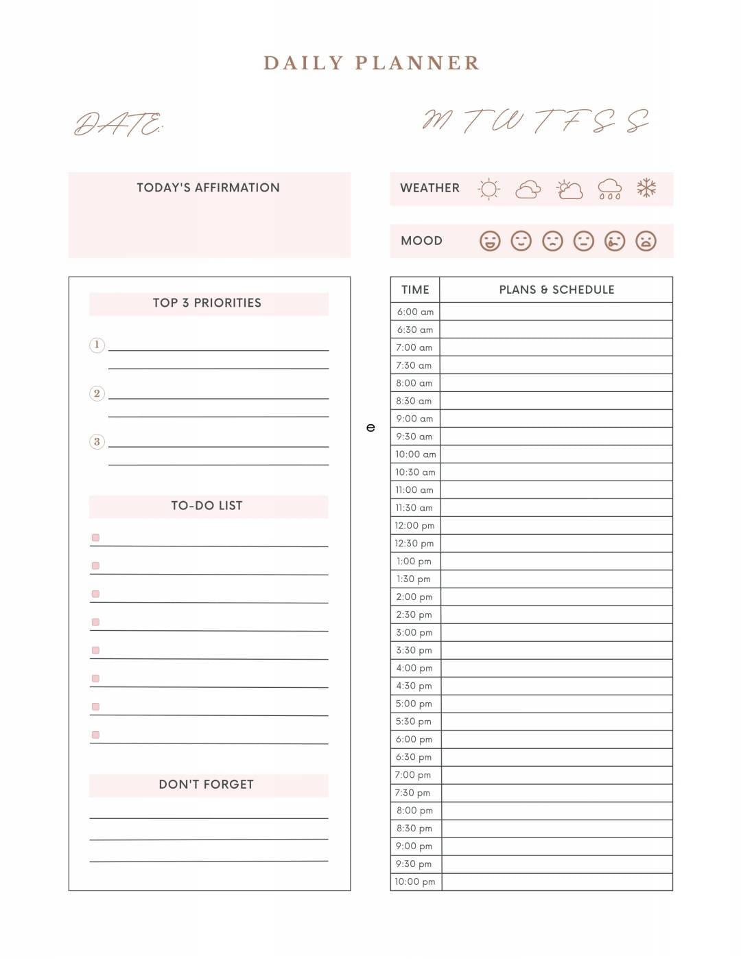 Printable Daily Planner - Etsy