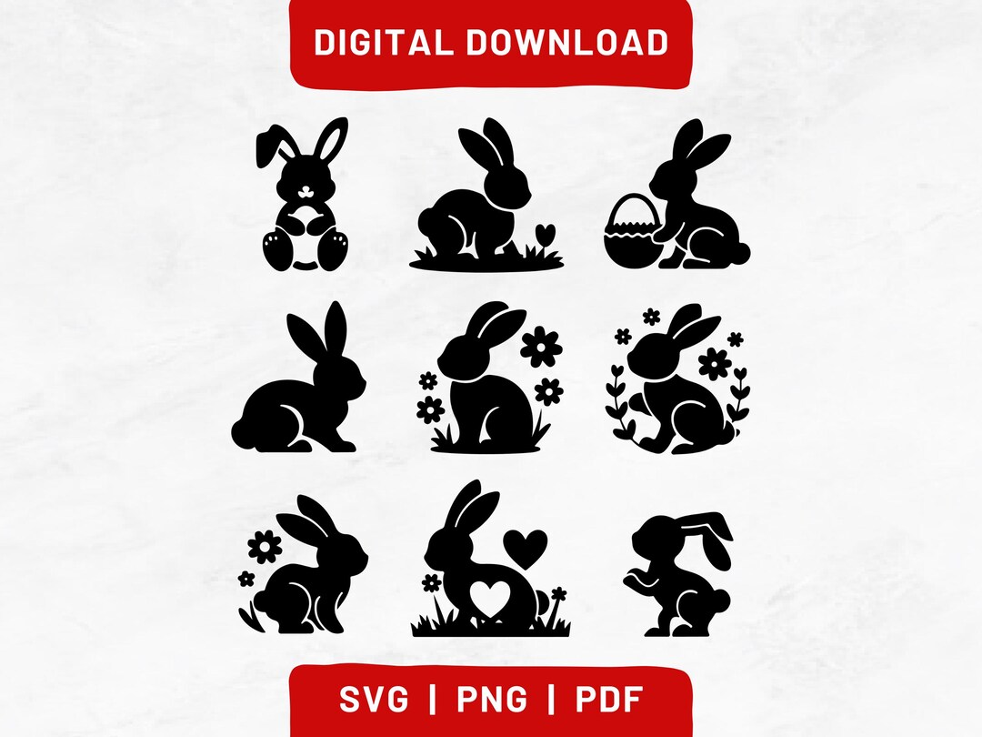 Rabbit Silhouettes SVG Bundle – Plotter Template for Easter Decoration ...