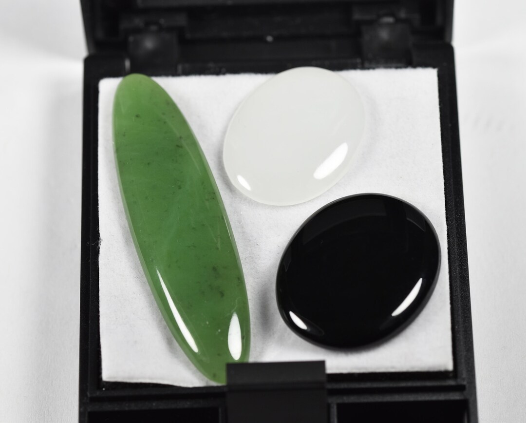 Jade Nephrite Set, Black/white/green Jade Nephrite Cabochon Set - Etsy