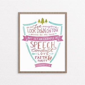 Set an Example - 1 Timothy 4:12 - Blue or Pink - Christian Art Print ...