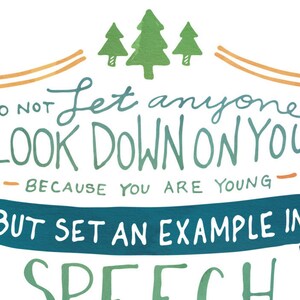Set an Example - 1 Timothy 4:12 - Blue or Pink - Christian Art Print ...