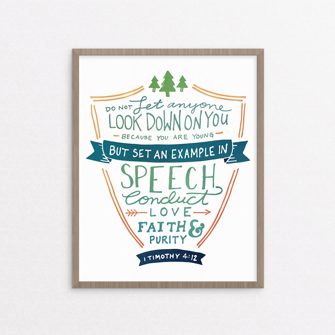 Set an Example - 1 Timothy 4:12 - Blue or Pink - Christian Art Print ...
