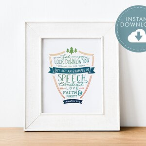 Set an Example - 1 Timothy 4:12 - Blue or Pink - Christian Art Print ...