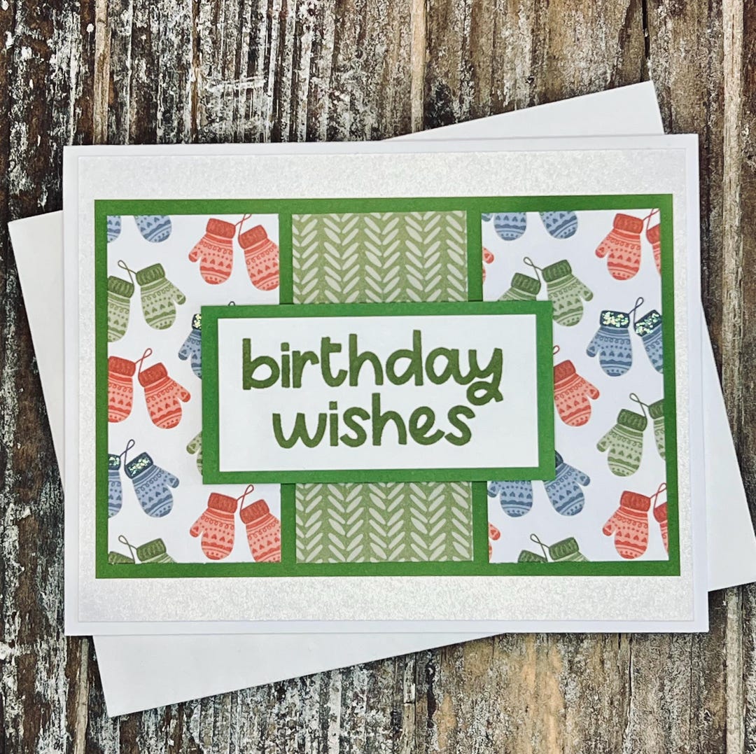 Mittens Birthday Card - Wintery Birthday Card - Colorful Mittens ...