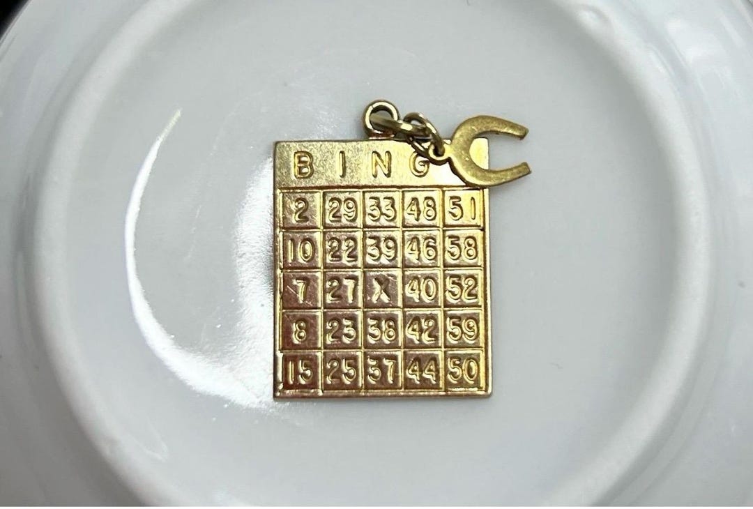 Vintage Gold Filled Bingo Card Charm | Lucky Horseshoe Pendant - Etsy