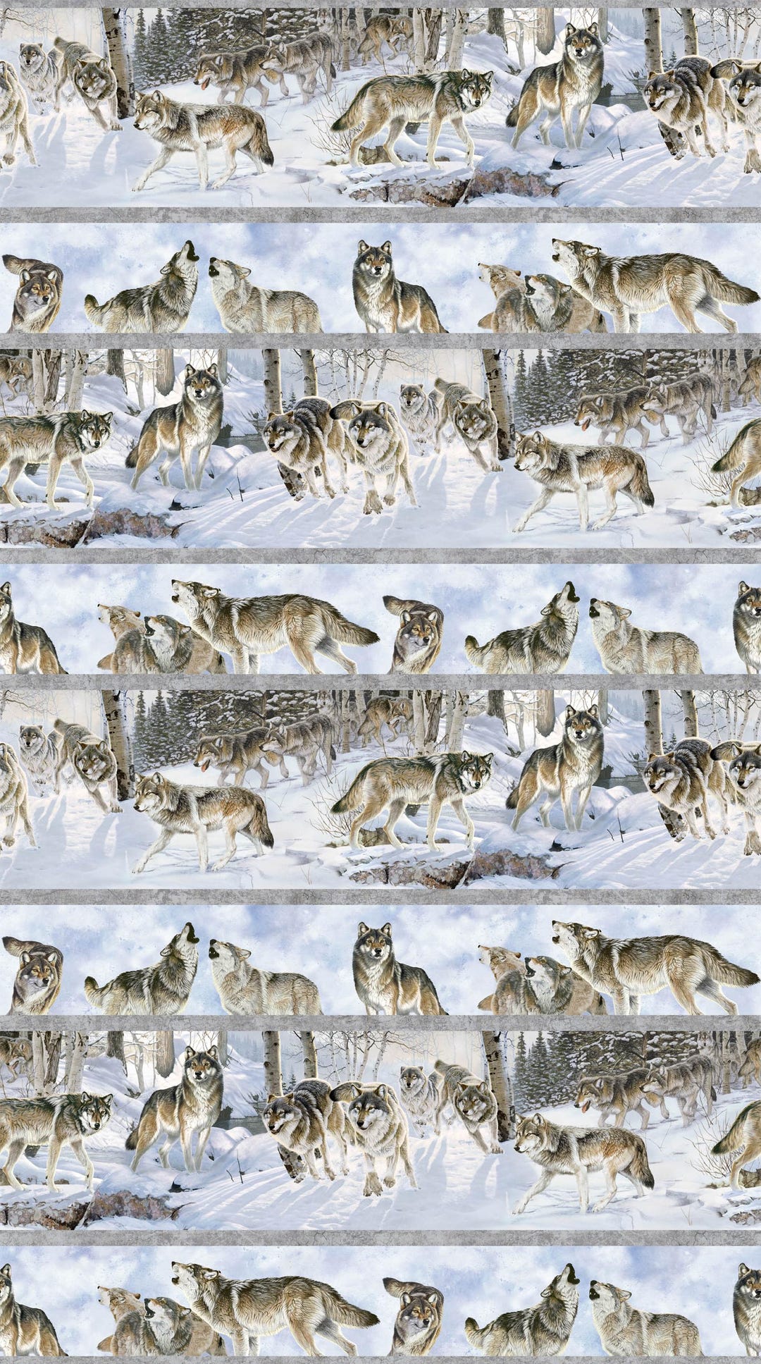 Naturscapes Wild at Heart Border Stripe Wolf Quilt Fabric by Northcott ...