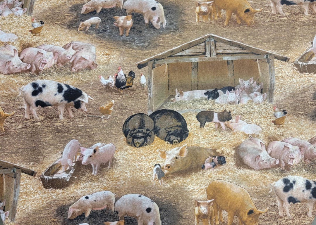 Pigs in a Barn Yard Quilt Fabric by Elizabeth Studio - Etsy