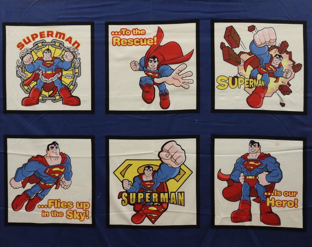 DC Super Friends Superman Quilt Fabric Panel ~ David Textiles - Etsy