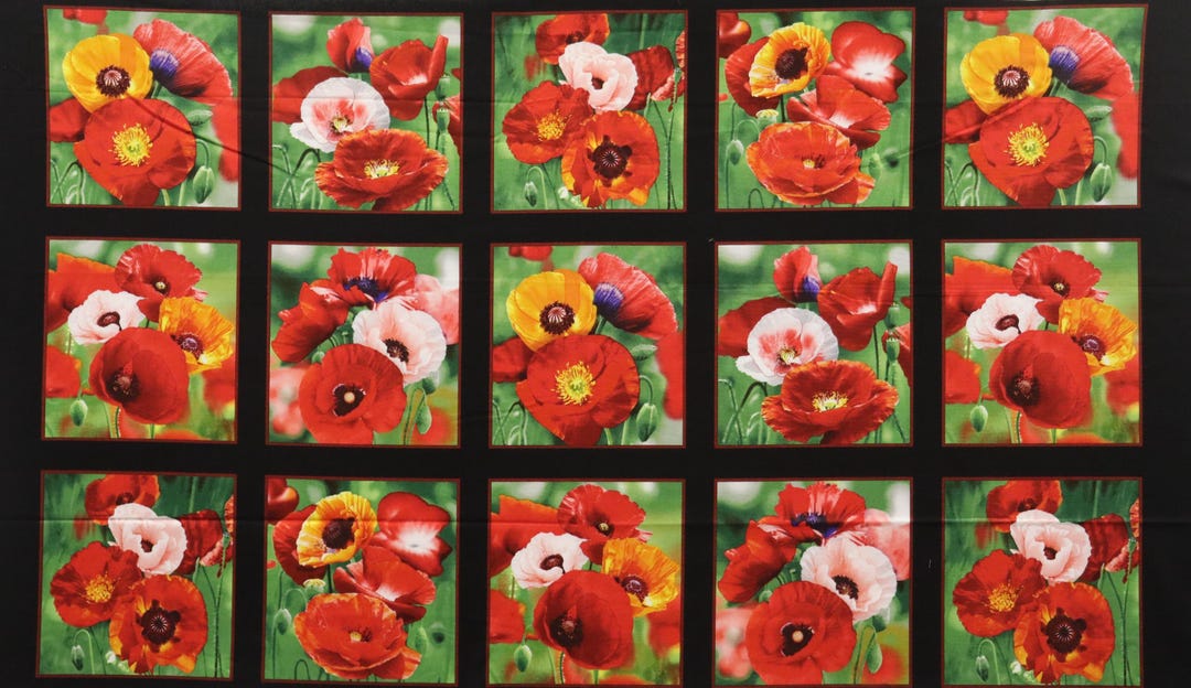 Poppies Flower Quilt Fabric Panel by Elizabeth Studio - Etsy