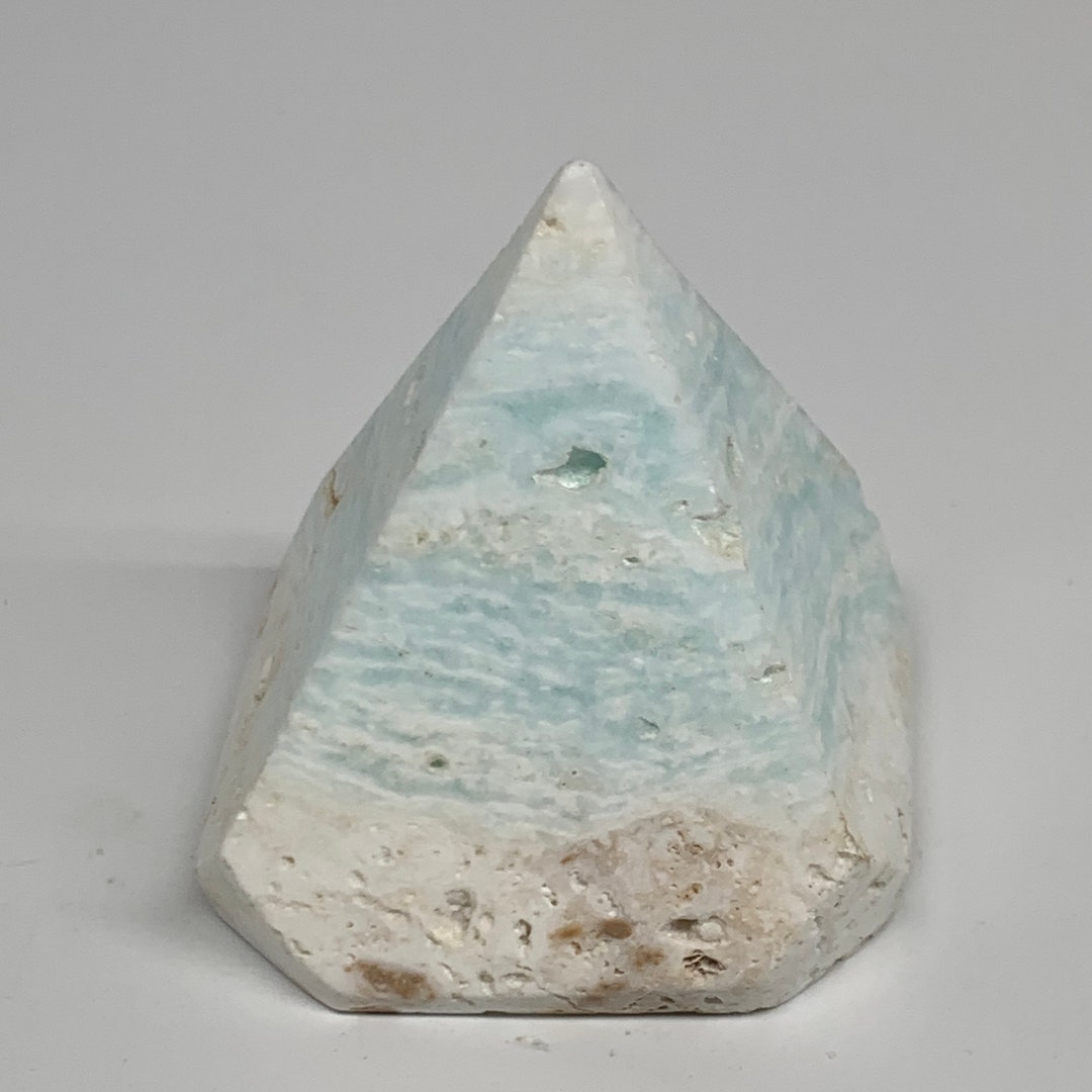 132.2 Grams, 2 X 2x1.9, Natural Blue Caribbean Calcite Pyramid Polished ...