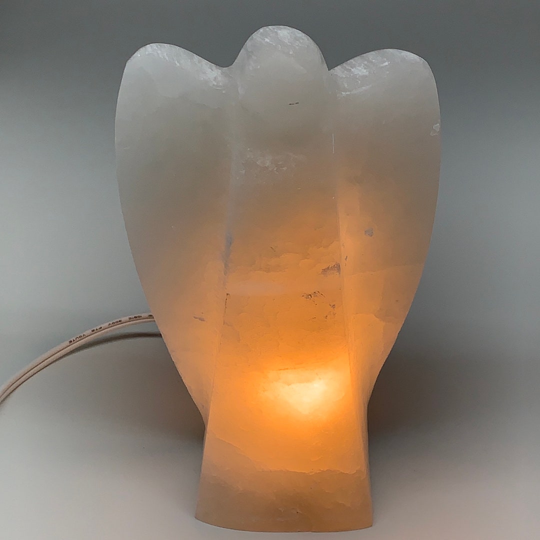 1208 Grams, 7" X 4.2" X 2.3", Natural White Selenite Angel Lamp Cord ...