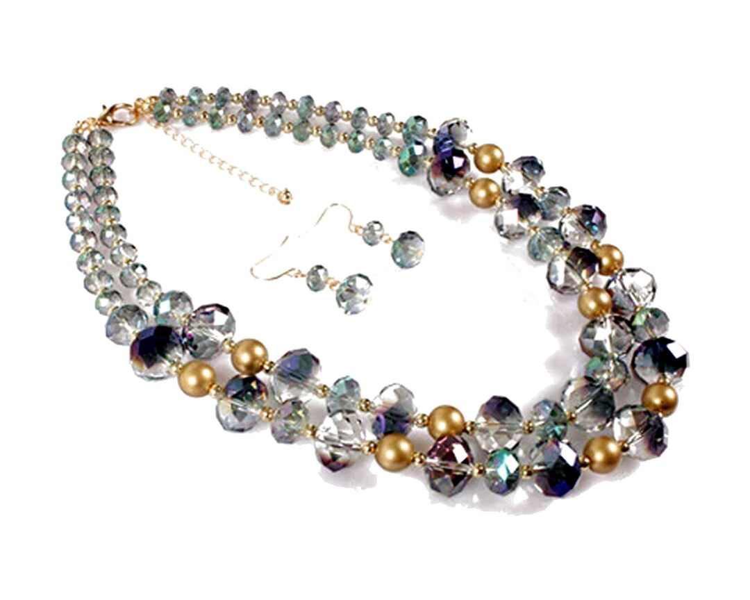 Jewelry Set, Beaded Jewelry Set, Multistrand Faceted Shell Beaded ...