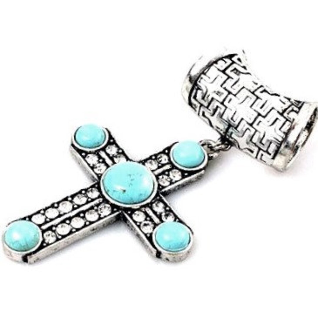 Pendant, Scarf Ring Pendant, Turquoise and Crystal Cross Silver Tone ...