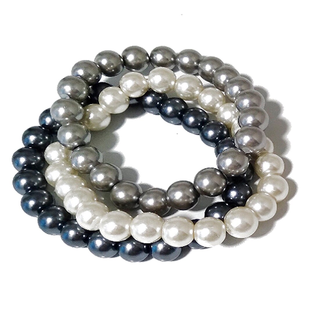 Pearl Stack Bracelet, Set of 3 Multi Color Bracelets, Tahition Blue ...