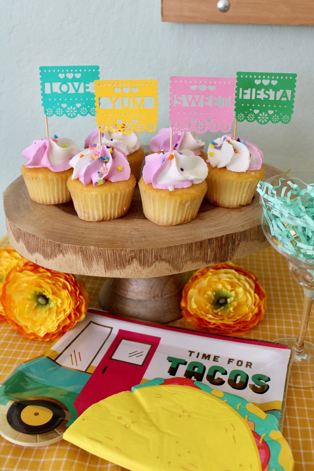 Fiesta Papel Picado Cupcake Toppers, Set of 12, Fiesta, Cinco De Mayo ...