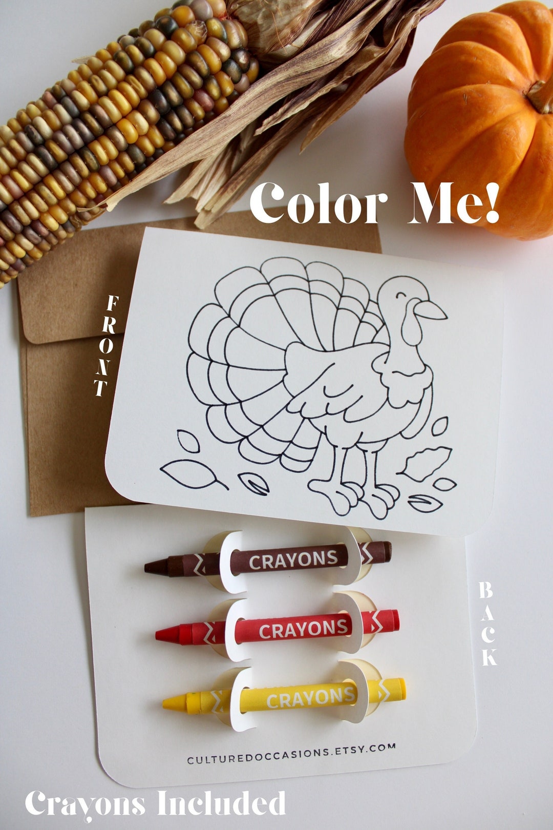 Thanksgiving Coloring Card W/ 3 Crayons Kids Thanksgiving - Etsy