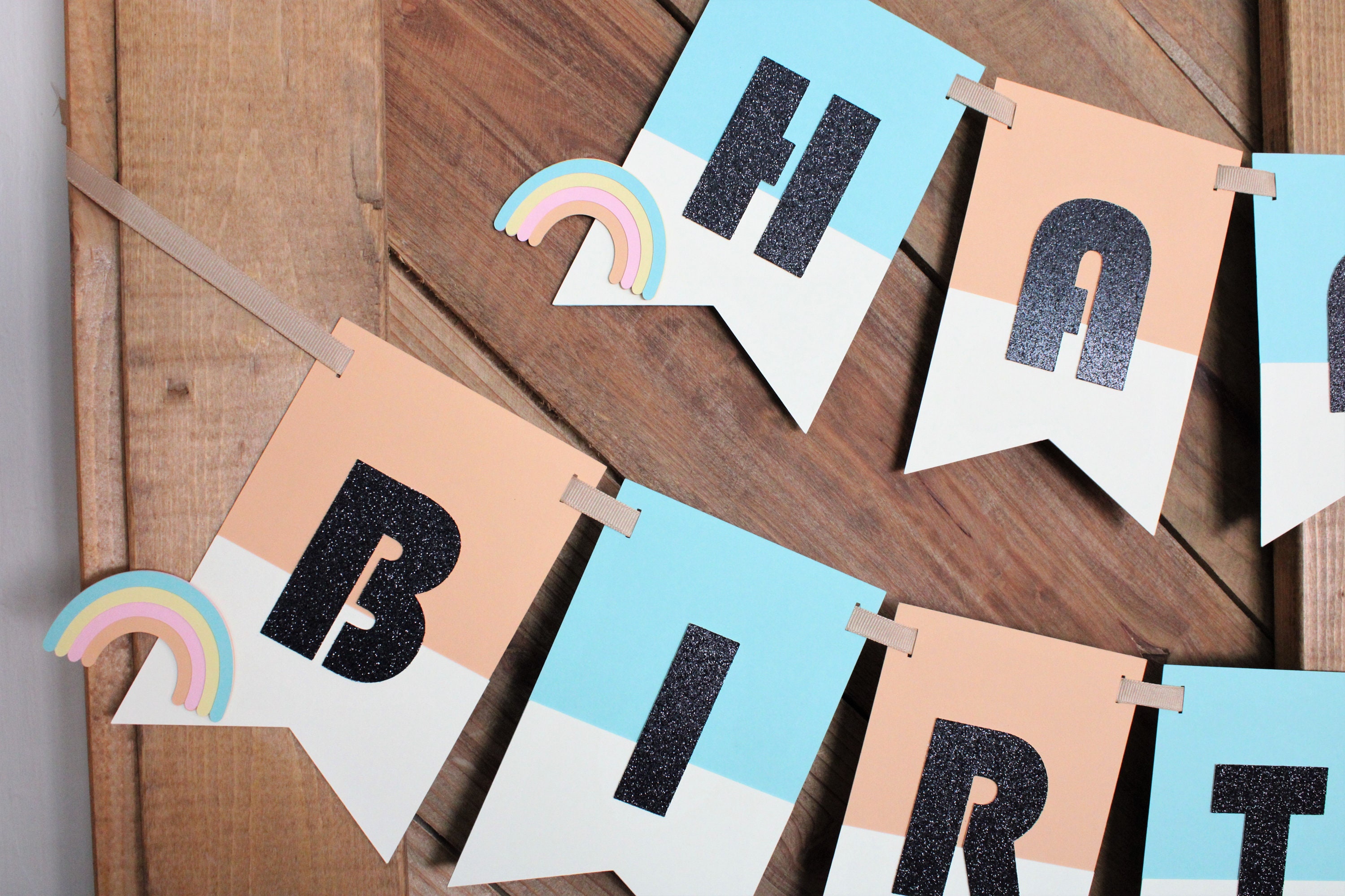 Retro Happy Birthday Banner Retro Rainbow Birthday Party - Etsy