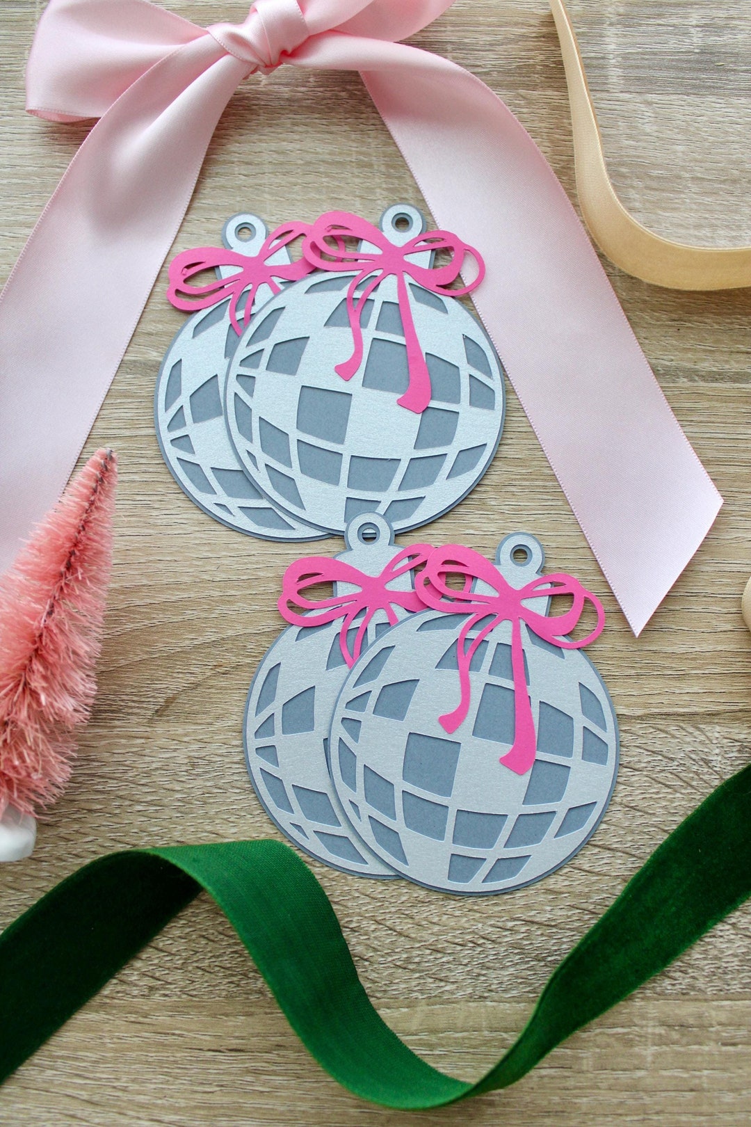 Disco Ball Ornament Gift Tags: Set of 4, Coquette Christmas, Paper ...